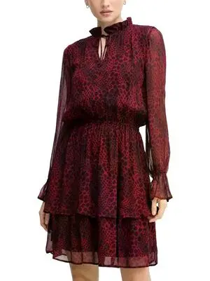 MARC AUREL Animal Print Tiered Dress - Red