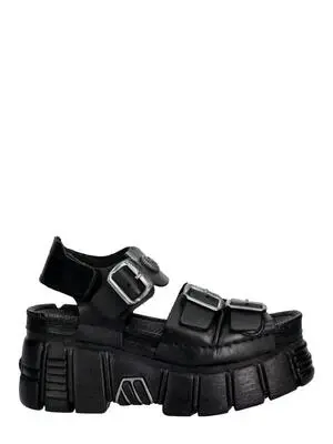 NEW ROCK Buckle Platform Sandals - Black