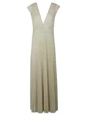 FORTE_FORTE Diamond-pattern Pleated Maxi Dress - Neutrals