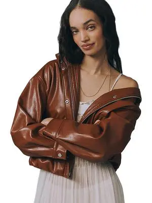 PILCRO Faux-leather Bomber Jacket - Sable