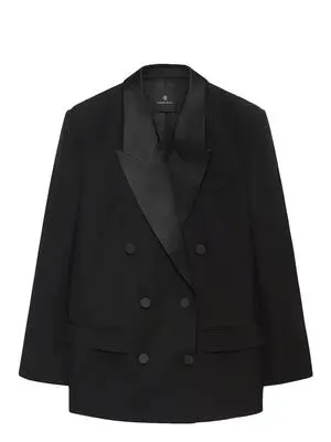 ANINE BING Satin-lapel Double-breasted Blazer - Black