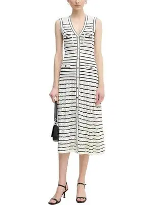 GAUDI Striped Button Midi Dress With Pockets - Neutrals