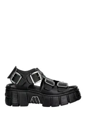 NEW ROCK Buckle-strap Platform Sandals - Black