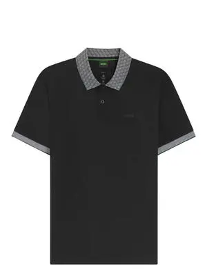BOSS Patterned-collar Polo Shirt - Black