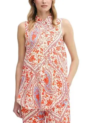 MARC AUREL Collared Patterned Sleeveless Top - Neutrals