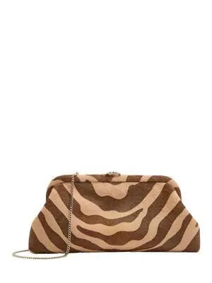 JIMMY CHOO Skylar Zebra-print Calf-hair Clutch Bag - Brown