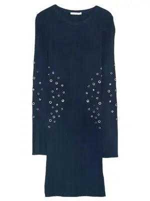 Patrizia Pepe Eyelet-embellished Ribbed Mini Dress - Blue