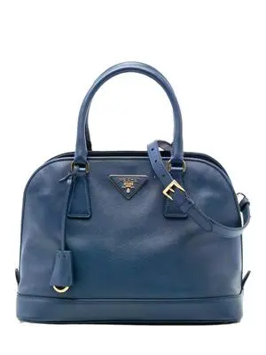 Prada 2010-2026 Medium Saffiano Lux Frame Promenade Satchel - Blue