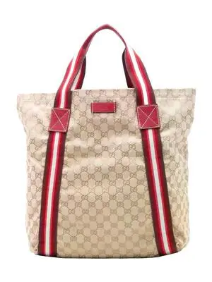 Gucci GG Canvas Web Tote Bag Brown