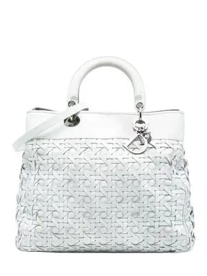 Dior 2008 Woven Lambskin Lady Avenue Tote Satchel - White