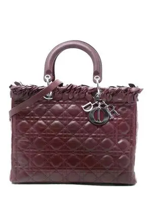 Dior Christian Dior 2011 Large Lambskin Cannage Bow Lady Dior Satchel Red