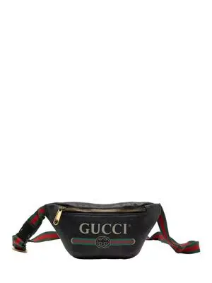 Gucci Small Grained Calfskin Logo Belt Bag - Black