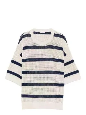 Brunello Cucinelli Striped Knit T-shirt - Neutrals