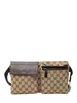 Gucci Gg Canvas Double Pocket Belt Bag - Brown