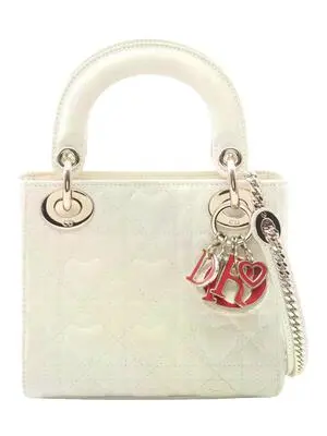 Dior 2021 Lambskin Cannage Heart Lady Handbag - White