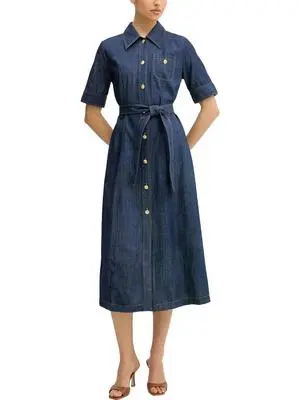Luisa Spagnoli Periodico Denim Midi Dress - Blue