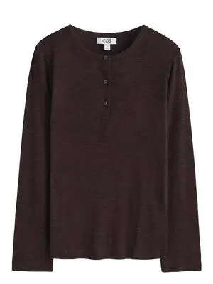 Cos Ribbed Wool Henley Top - Brown