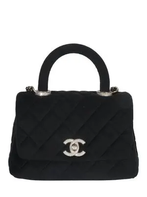 CHANEL Quilted Velvet Crystal Extra Mini Coco Handle Flap Bag