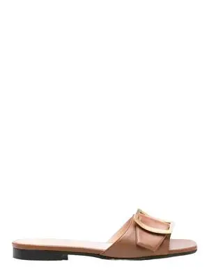 Bally Buckle Leather Mules - Brown