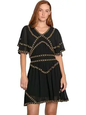 BELLE & BLOOM Beaded Trim Mini Dress - Black