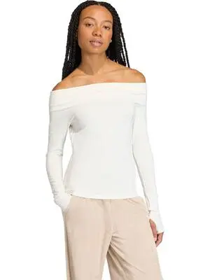 Adidas Off-shoulder Long Sleeve Top - Cloud White