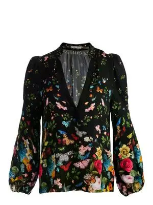 Alice + Olivia Helen Floral V-neck Blouse - Black