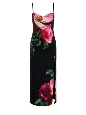 Alice + Olivia Nina Sweetheart Floral-print Midi Dress - Black