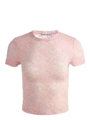 Alice + Olivia Tess Lace Crew-neck T-shirt - Pink