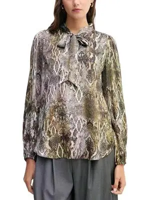 MARC AUREL Snake-print Bow Blouse - Grey