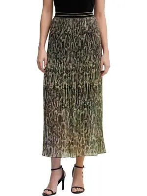 MARC AUREL Printed Pleated Midi Skirt - Black