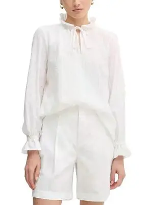 MARC AUREL Ruffled Tie Top - White