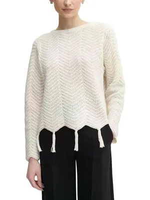 OUI Chevron Knit Tassel Top - Neutrals