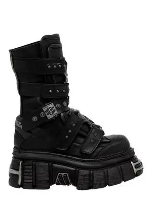 NEW ROCK Buckle-studded Boots - Black