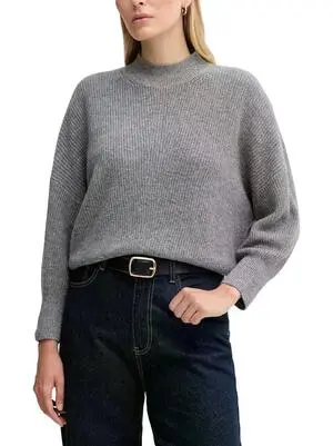 OUI High-neck Ribbed Knit Sweater - Grey