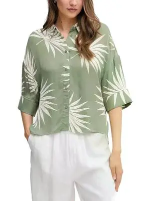 OUI Leaf Print Shirt - Green