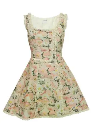 Red Valentino Floral-print Ruffle Mini Dress - Neutrals