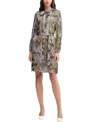 MARC AUREL Tie Neck Snake Print Dress - Brown