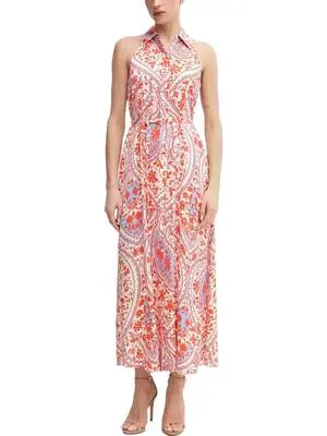 MARC AUREL Floral-print Maxi Dress With Collar - Orange