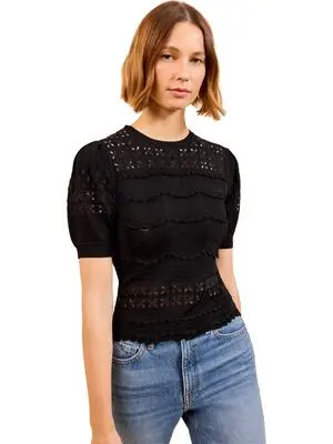 Ulla Johnson Marcelena Eyelet Knit Top - Noir
