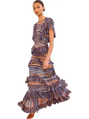 Ulla Johnson Raina Ruffle Knit Maxi Dress - Sunset