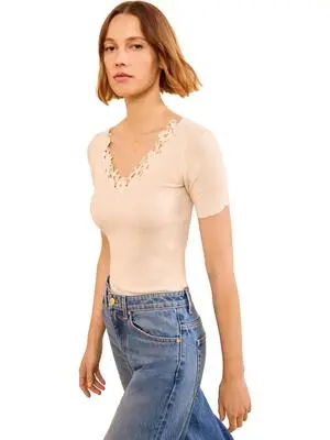 Ulla Johnson Celeste Knit Top With Lace - Pearled Ivory
