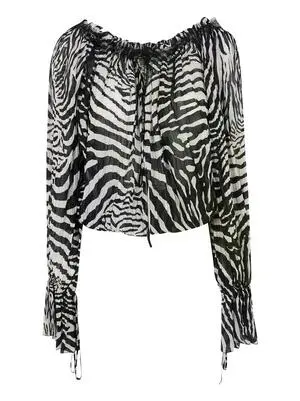 Blumarine Animal-print Long-sleeve Blouse - White
