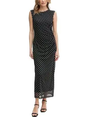 MARC AUREL Polka-dot Ruched Maxi Dress - Black