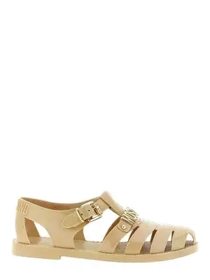 Moschino Logo Buckle Sandals - Neutrals