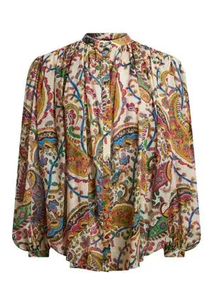 Etro Floral-paisley Mandarin-collar Shirt - Neutrals