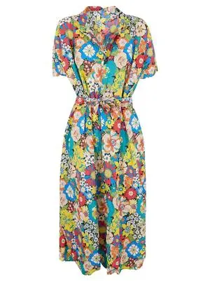 DANIELA GREGIS Floral-print Tie-detail Midi Dress - Blue