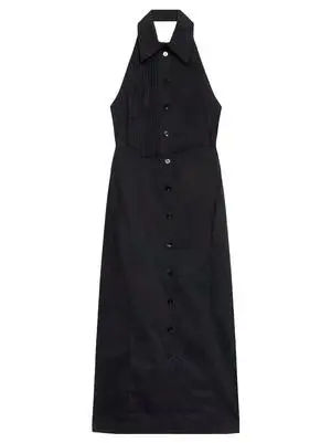 Blumarine Plissé Button Midi Dress - Black