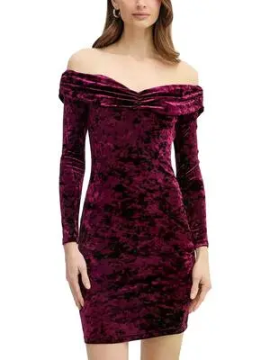 Guess Off-shoulder Velvet Mini Dress - Purple