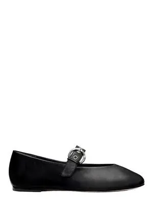 REFORMATION Adjustable Buckle Leather Ballet Flats - Black