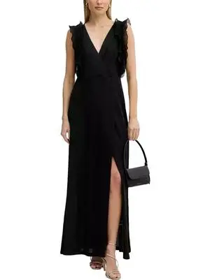 FRACOMINA Ruffled V-neck Maxi Dress - Black
